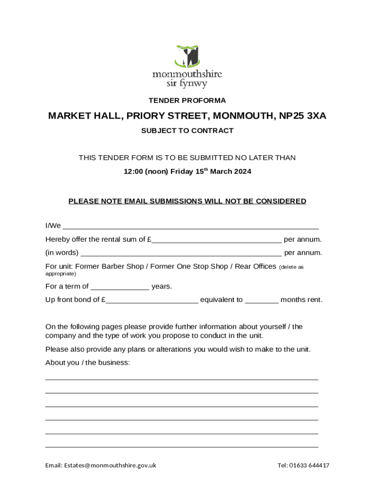 Tender Proa Doc Template | pdfFiller