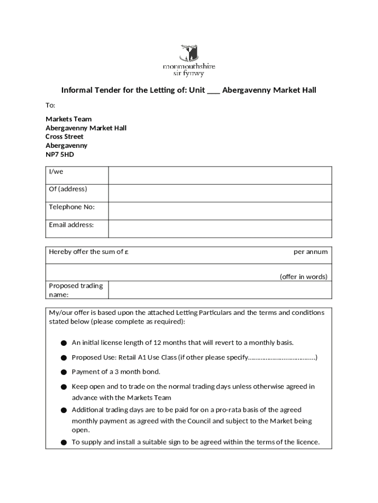 Inal Tender Doc Template | pdfFiller