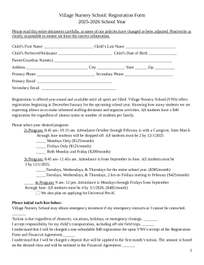 Fillable Online Village Nursery School: Registration Form 2025-2026 ...