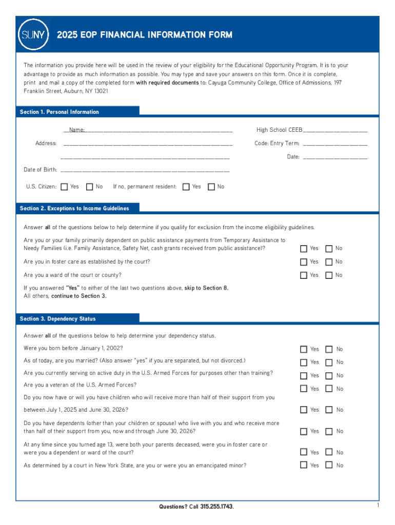 Fillable Online 2025 Eop Financial Information Form Fax Email Print ...