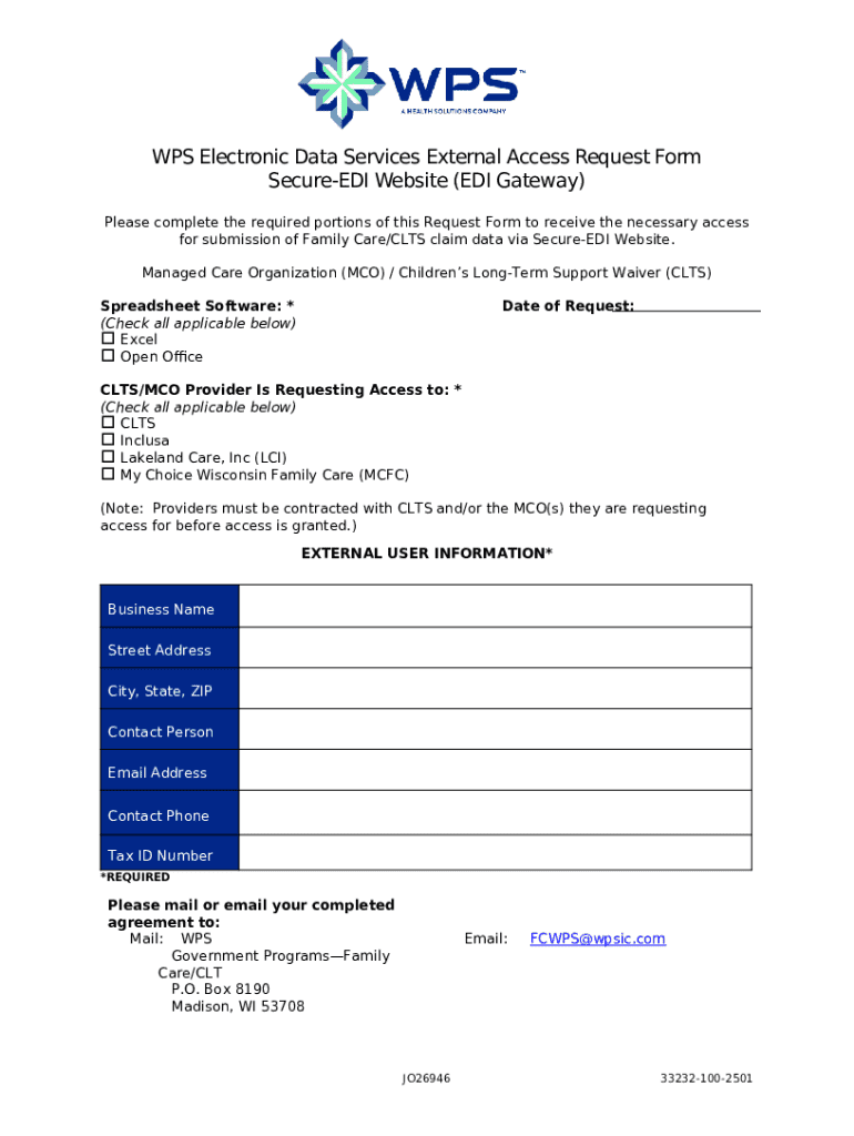 Wps Electronic Data Services External Access Request Doc Template | pdfFiller