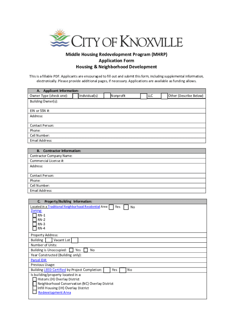 Fillable Online Middle Housing Redevelopment Program (mhrp) Application ...