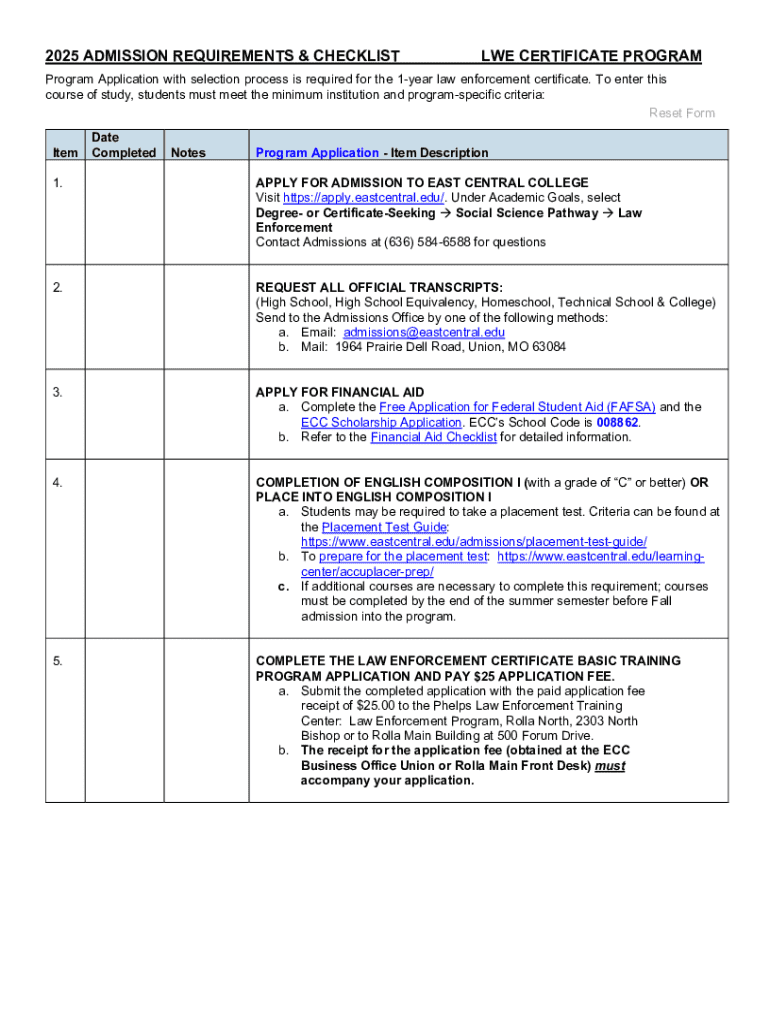 Fillable Online Certificate in Law Enforcement Basic Training Program ...