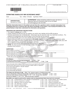 Fillable Online Downtime Radiology Mri Screening Sheet Fax Email Print ...