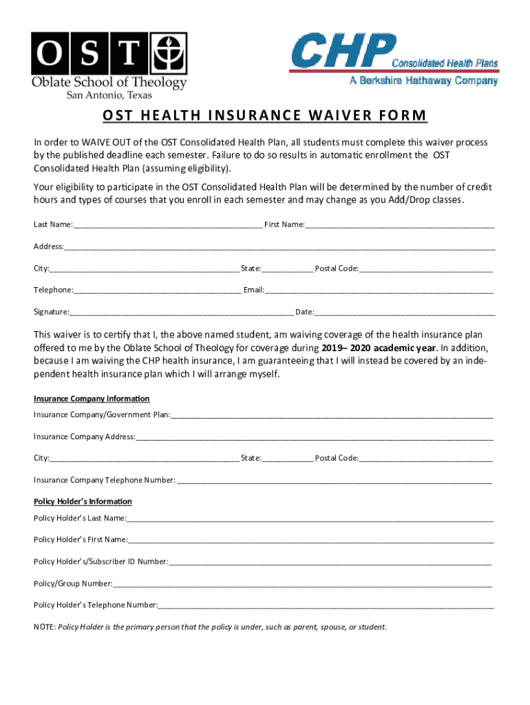 Fillable Online Ost Health Insurance Waiver Fax Email Print - pdfFiller