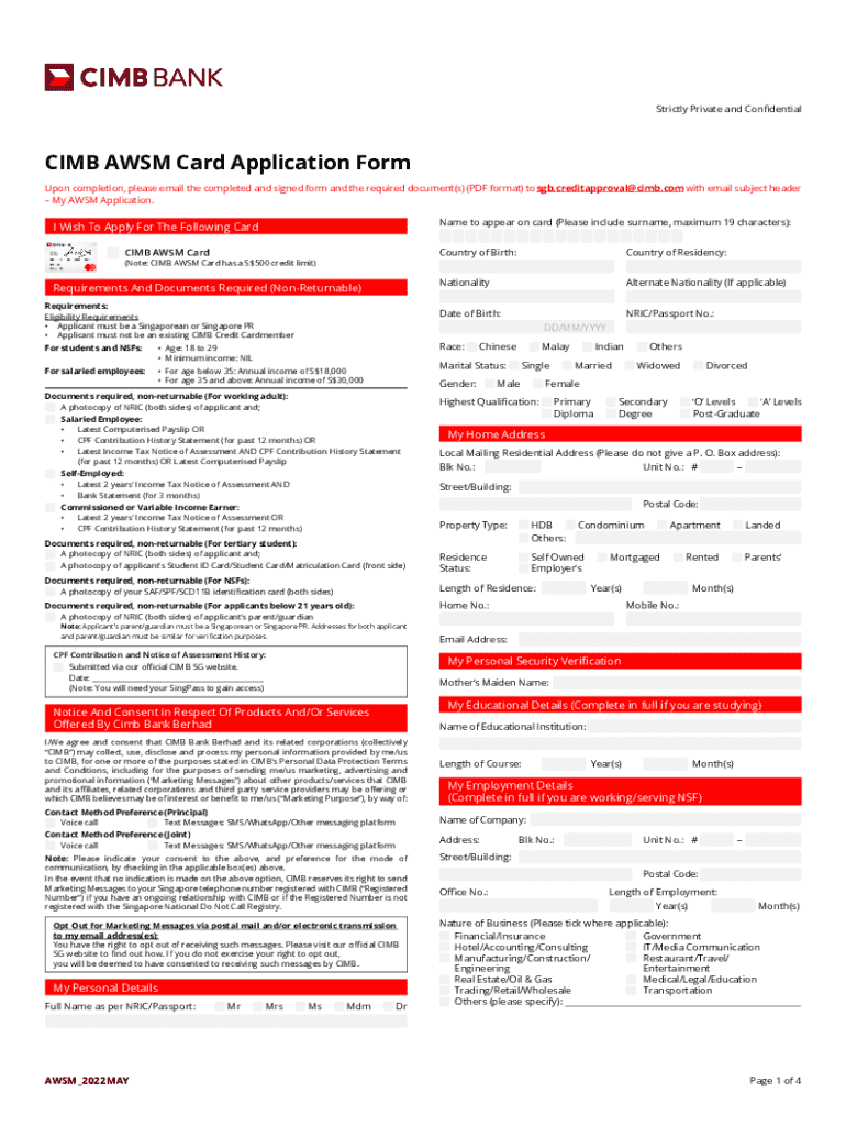 Fillable Online Cimb Awsm Card Application Fax Email Print - pdfFiller