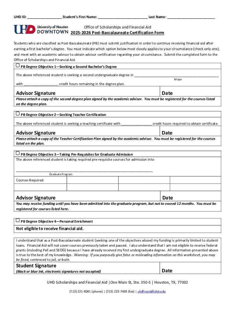 Fillable Online Post-baccalaureate Certification Form Fax Email Print - pdfFiller