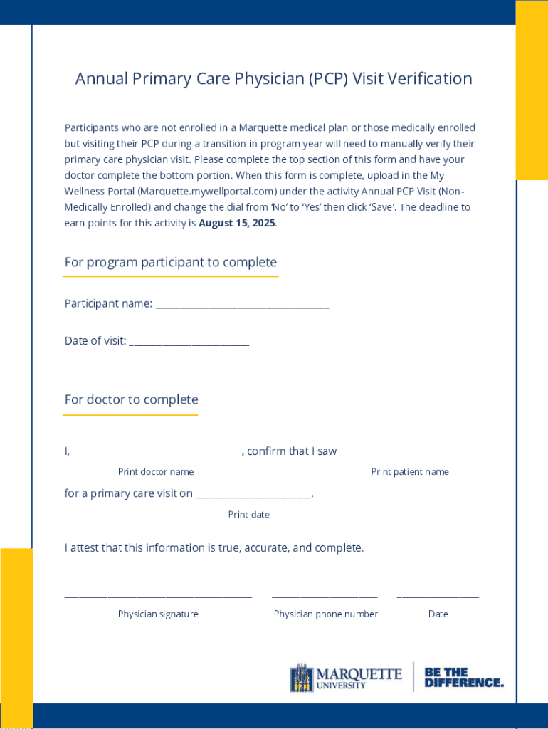 Fillable Online Annual Primary Care Physician Visit Verification Fax ...