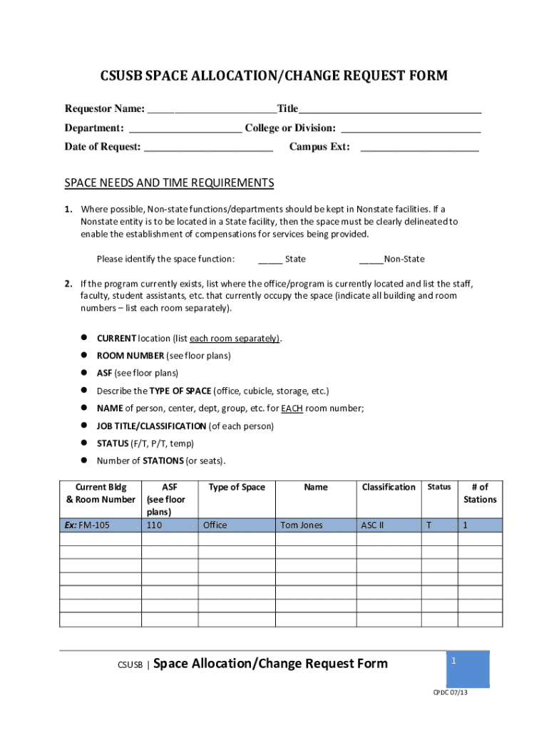 Fillable Online Csusb Space Allocation/change Request Fax Email Print ...