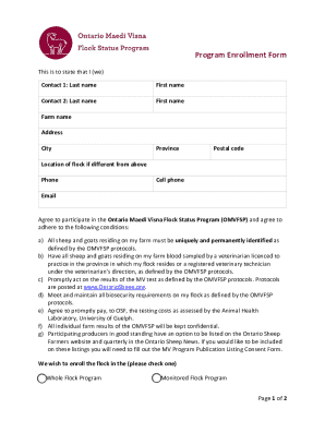 Fillable Online Ontario Maedi Visna Flock Status Program Enrollment Fax ...