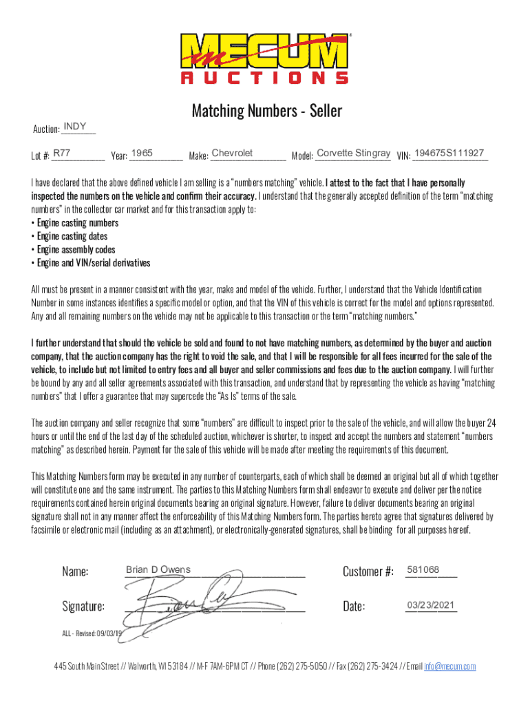 Fillable Online Matching Numbers - Seller Fax Email Print - pdfFiller