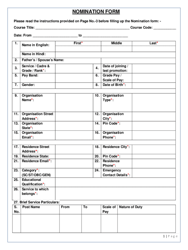 Fillable Online Nomination Form for Training Fax Email Print - pdfFiller