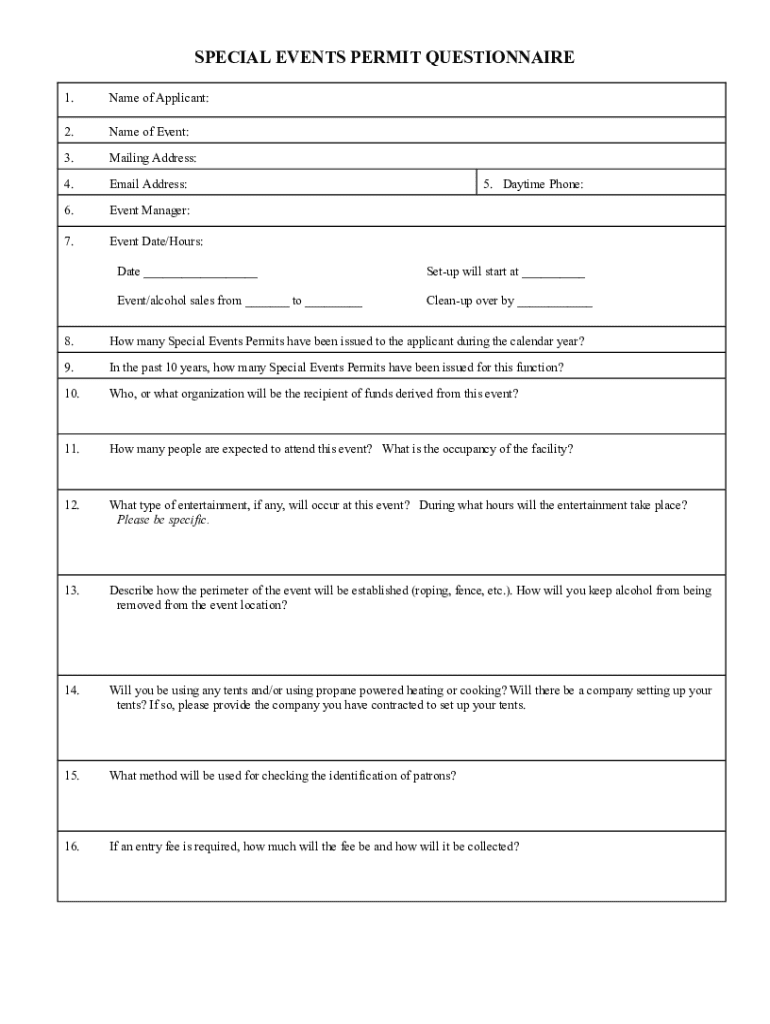 Fillable Online Special Events Permit Questionnaire Fax Email Print ...
