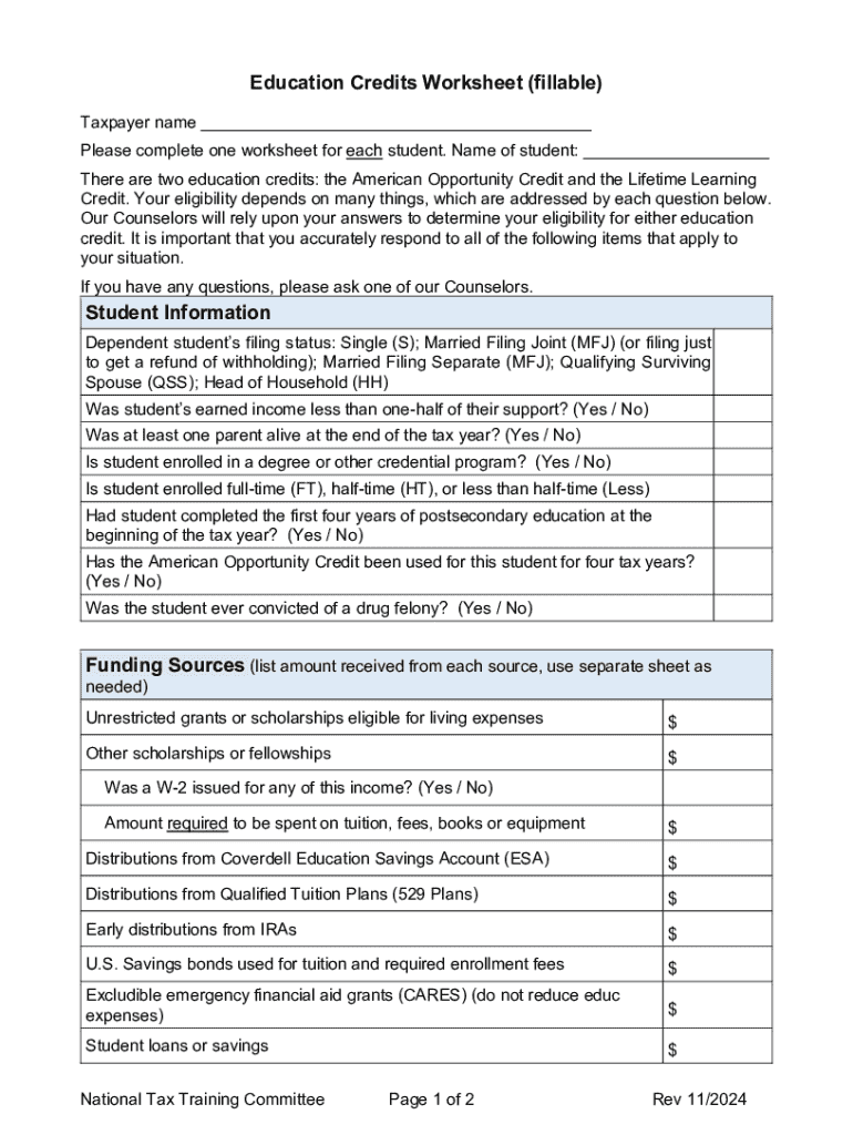 Fillable Online Education Credits Worksheet (fillable) Fax Email Print ...