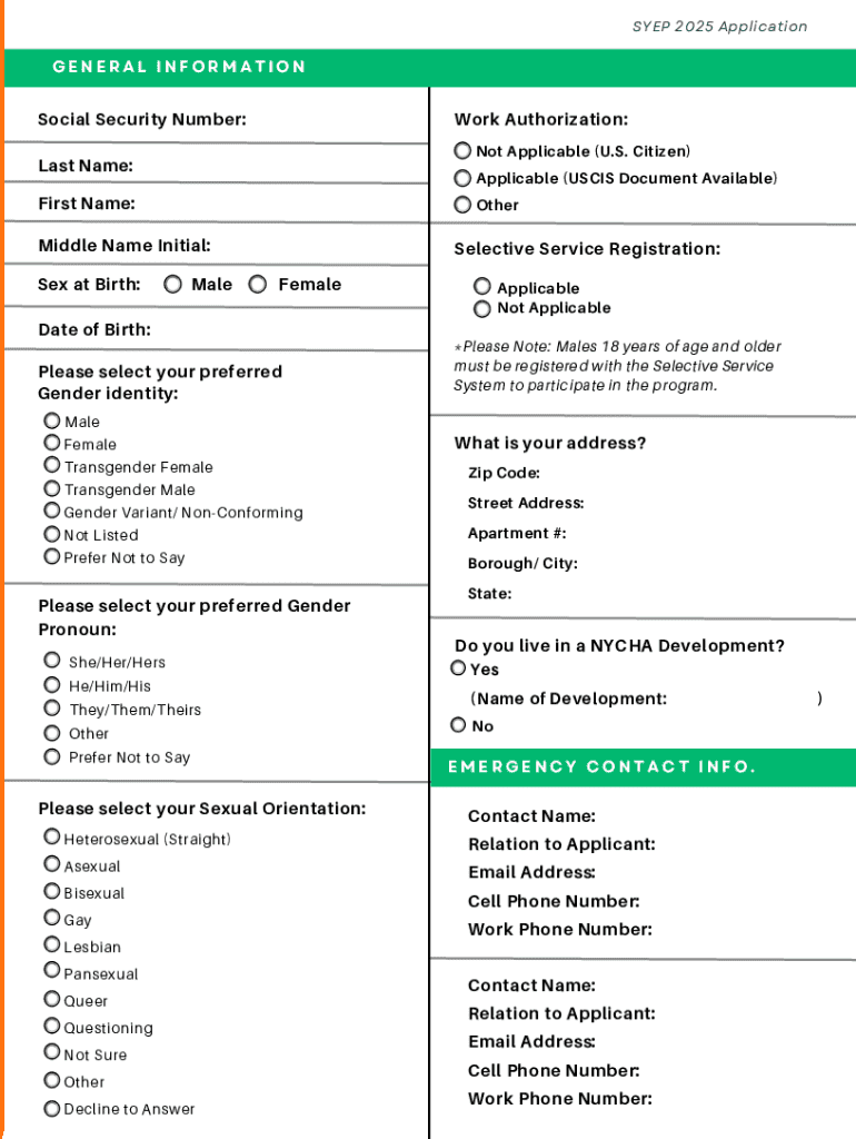 Fillable Online Summer Youth Employment Program Application Fax Email ...