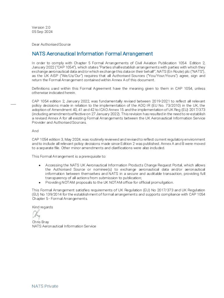 Fillable Online Nats Aeronautical Information Formal Arrangement Version 2.0 Fax Email Print ...