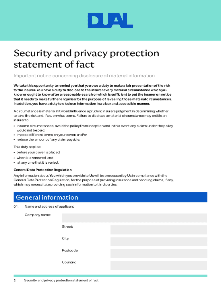 Fillable Online Security and Privacy Protection Statement of Fact Fax ...