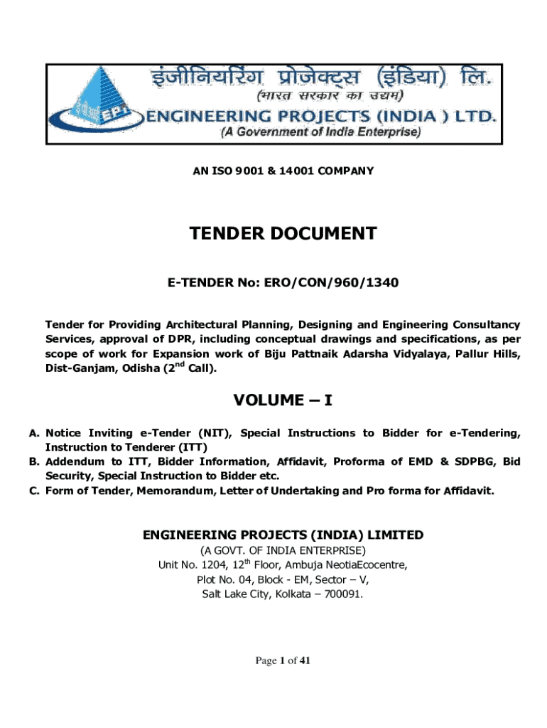 Fillable Online Tender for Providing Architectural Planning, Designing ...