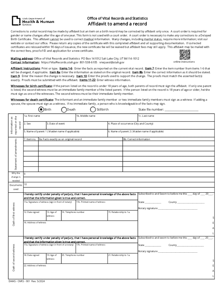 Fillable Online Affidavit to Amend a Vital Record Fax Email Print ...