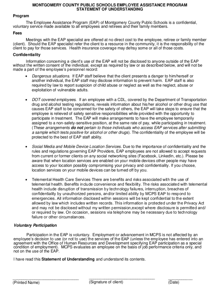 Fillable Online Montgomery County Public Schools Employee Assistance ...
