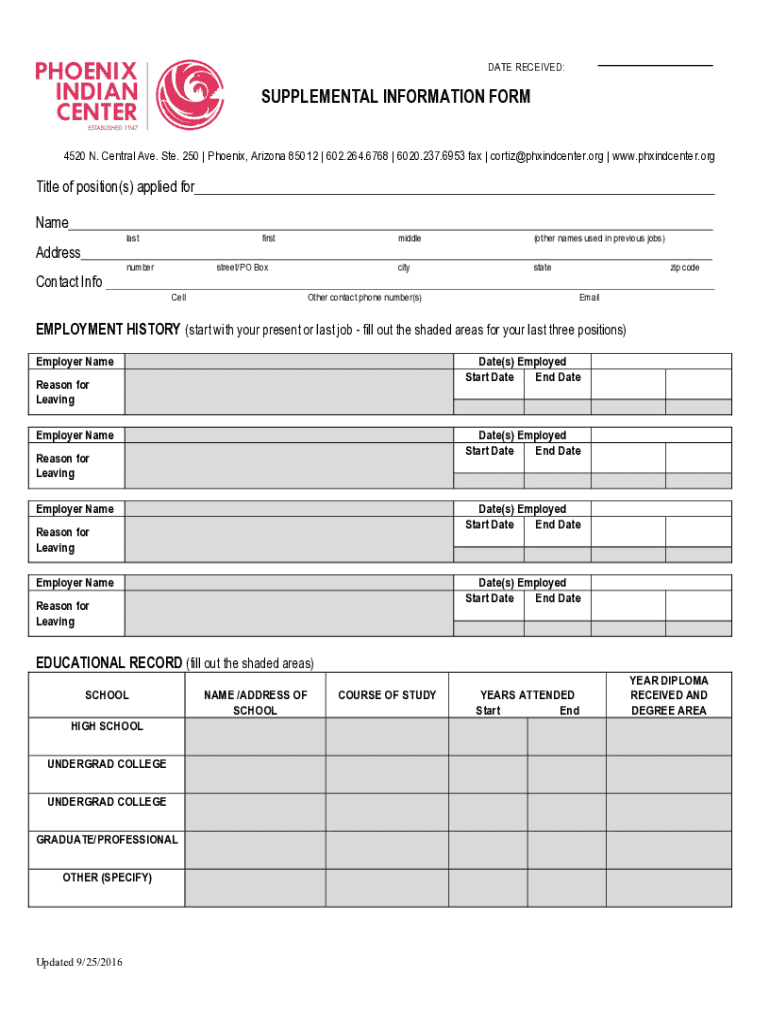 Fillable Online Employment Application at the Phoenix Indian Center Fax Email Print - pdfFiller