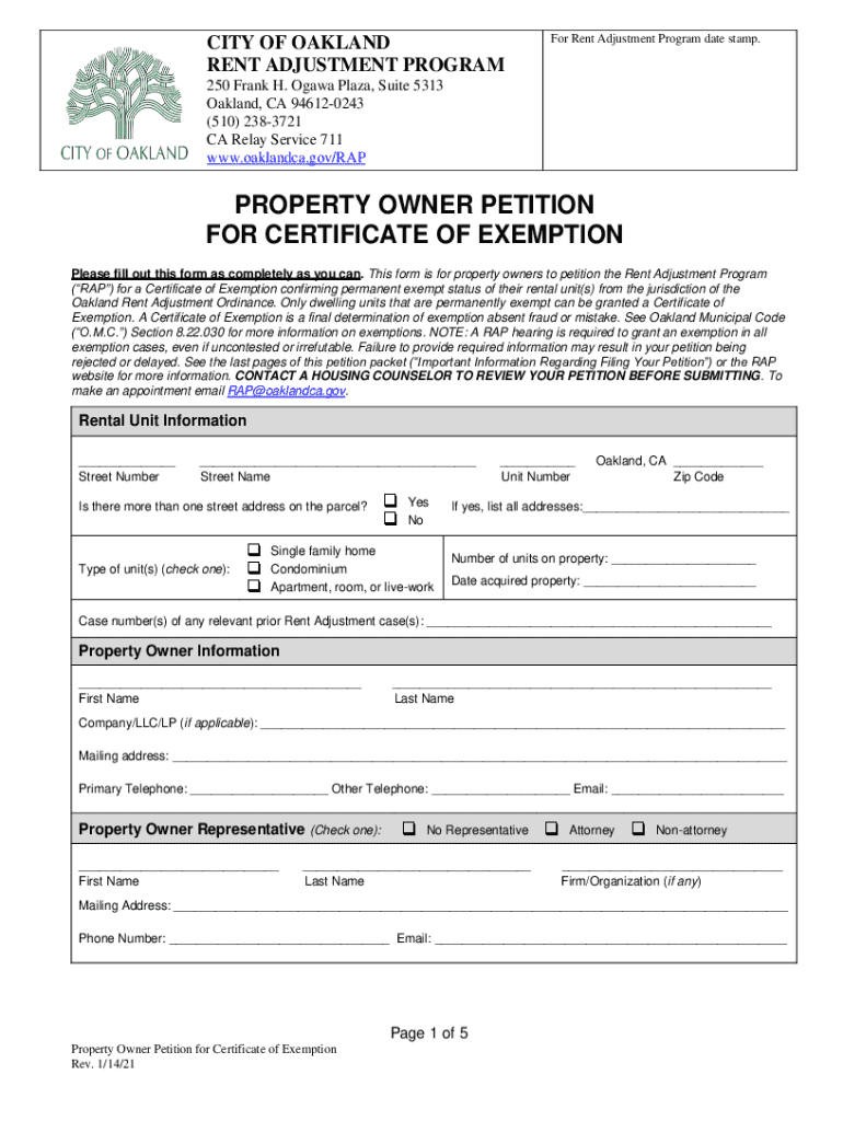 Fillable Online Property Owner Petition for Certificate of Exemption Fax Email Print - pdfFiller