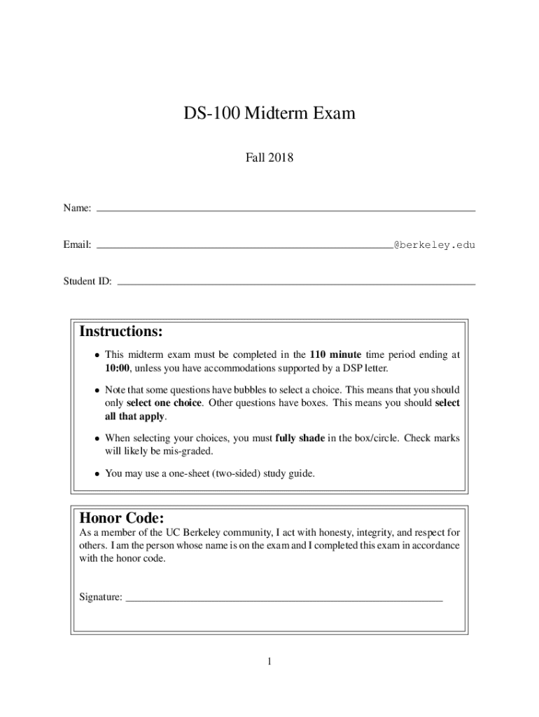 Fillable Online Ds-100 Midterm Exam Fall 2018 Fax Email Print - pdfFiller