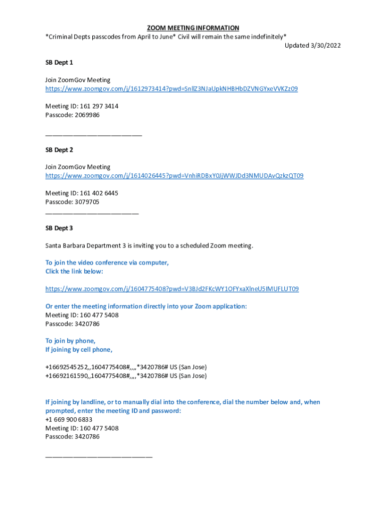 Fillable Online Zoom Meeting Information for Criminal and Civil Departments Fax Email Print ...