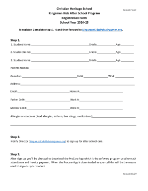 Fillable Online Kingsmen Kids After School Program Registration Form for School Year 2024-25 Fax ...