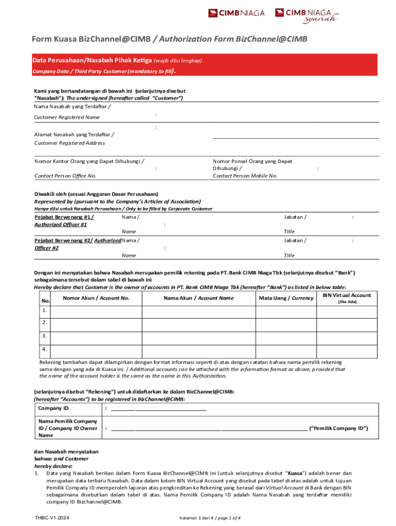 Fillable Online Authorization Form Bizchannel@cimb Fax Email Print ...