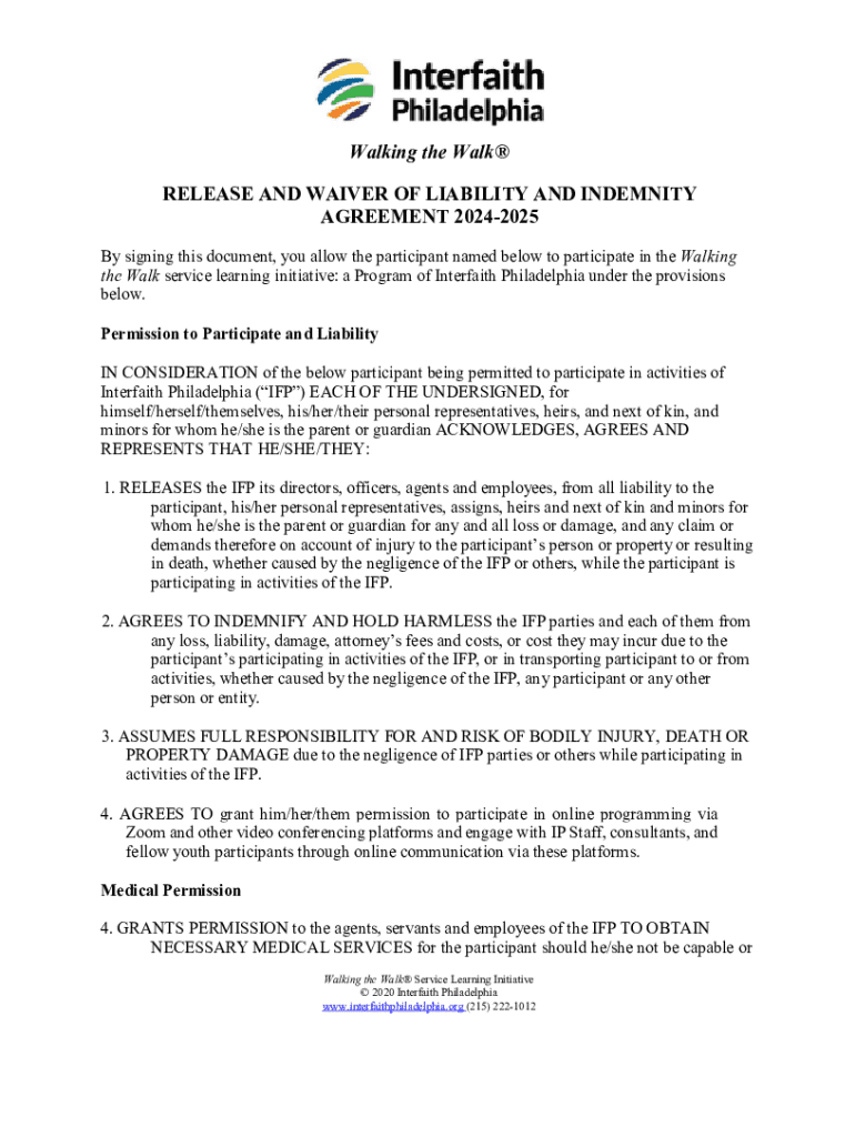 Fillable Online Walking the Walk® Release and Waiver of Liability and Indemnity Agreement Fax ...