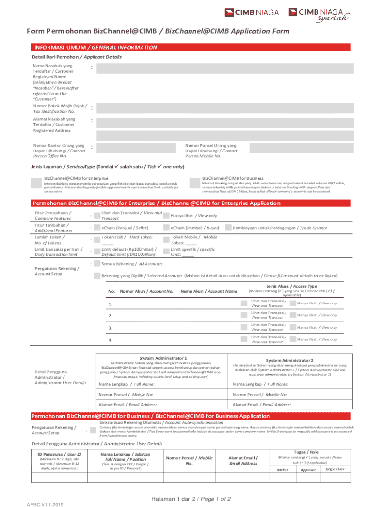 Fillable Online Form Permohonan Bizchannel@cimb Fax Email Print - pdfFiller