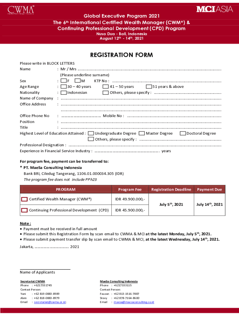 Fillable Online Global Executive Program 2021 - Registration Fax Email ...