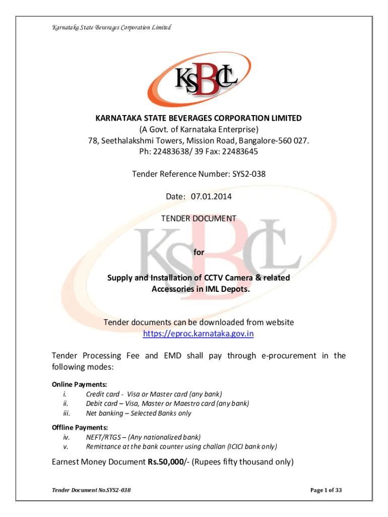 Fillable Online Tender for Supply and Installation of Cctv Camera ...