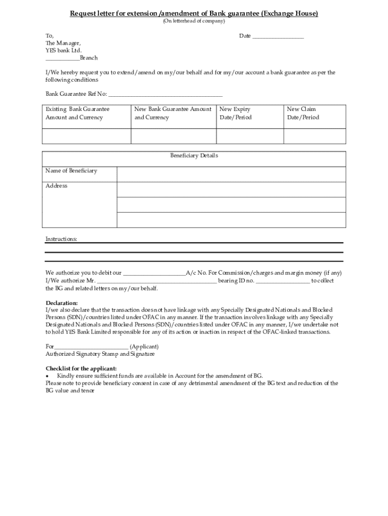 Fillable Online Request for Bank Guarantee Amendment Fax Email Print - pdfFiller