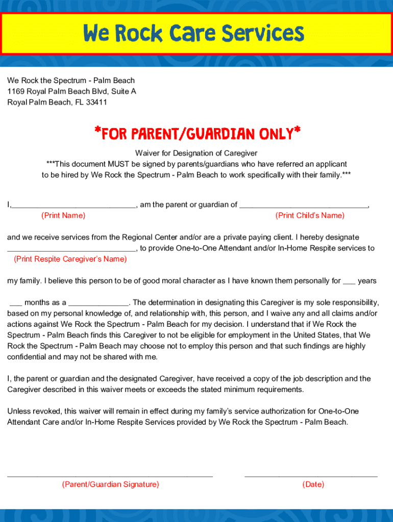 Fillable Online Waiver for Designation of Caregiver Fax Email Print - pdfFiller