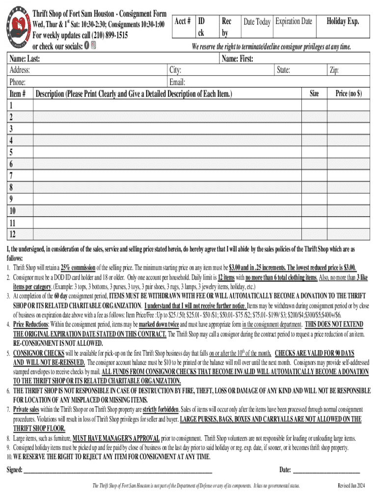Fillable Online Consignment Form Fax Email Print - pdfFiller