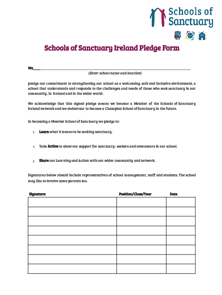 Fillable Online Schools of Sanctuary Ireland Pledge Fax Email Print ...