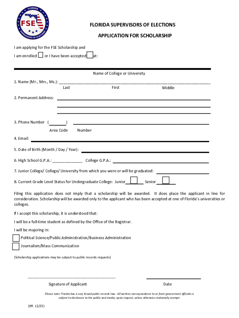 Fillable Online Student Eligibility Guidelines for the Florida Supervisors of Elections ...