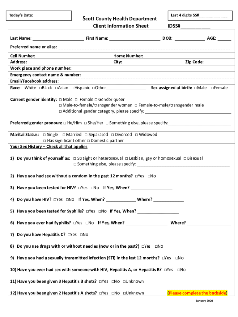 Fillable Online Scott County Health Department Client Information Fax Email Print - pdfFiller