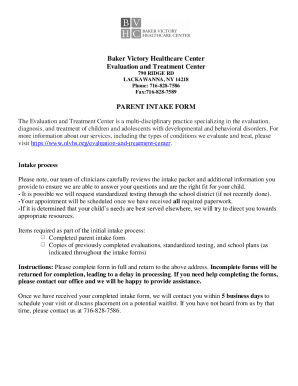Fillable Online Intake Form for Evaluation and Treatment Fax Email ...