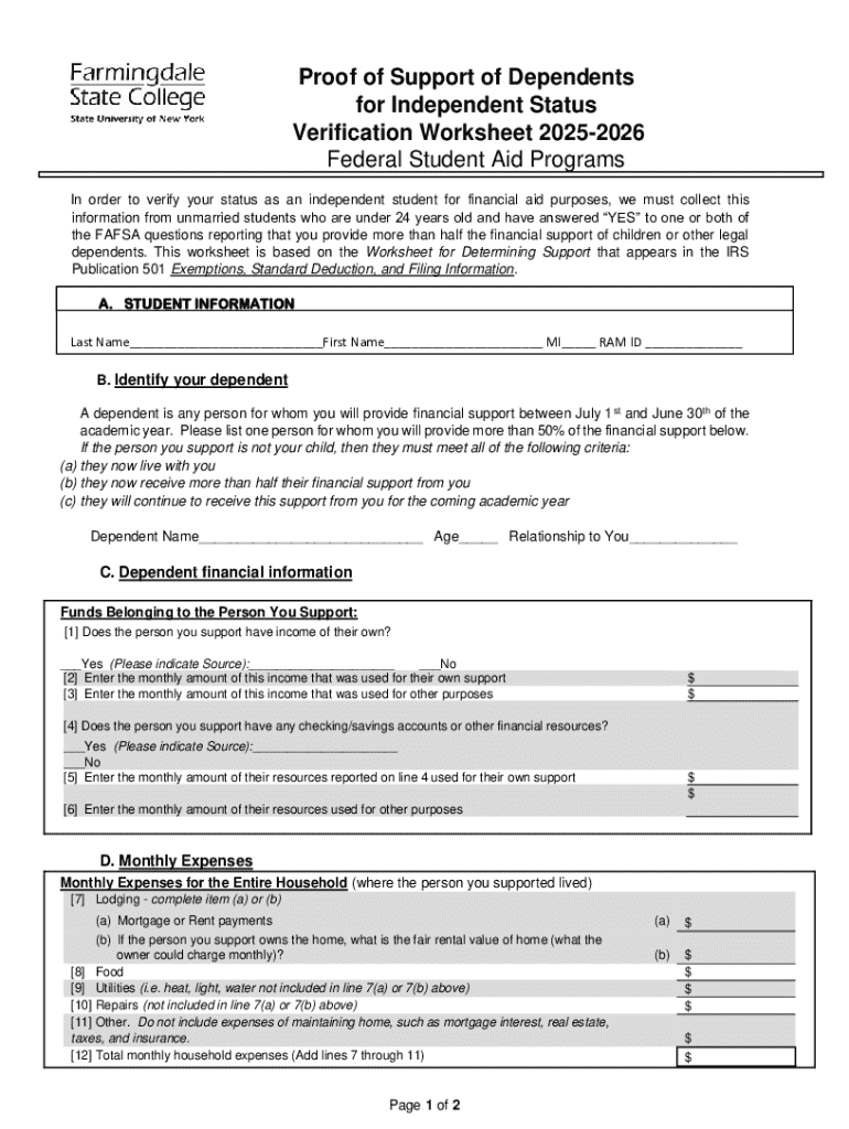 Fillable Online Proof of Support of Dependents for Independent Status ...