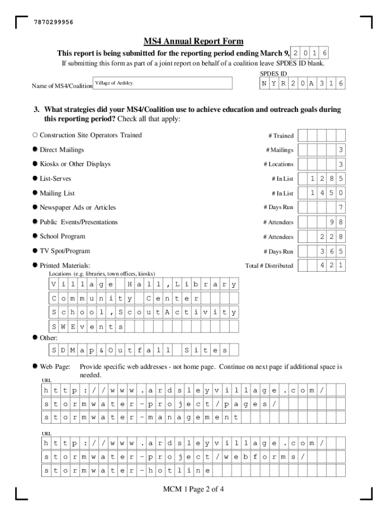 Fillable Online Ms4 Annual Report Form for Village of Ardsley Fax Email ...