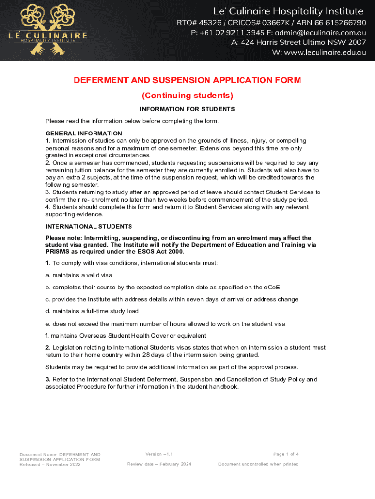 Fillable Online Deferment and Suspension Application Form Fax Email ...