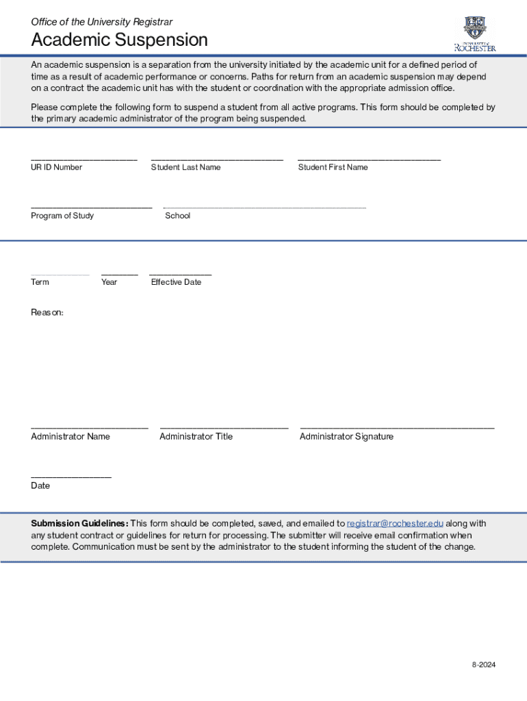 Fillable Online Academic Suspension Fax Email Print - pdfFiller