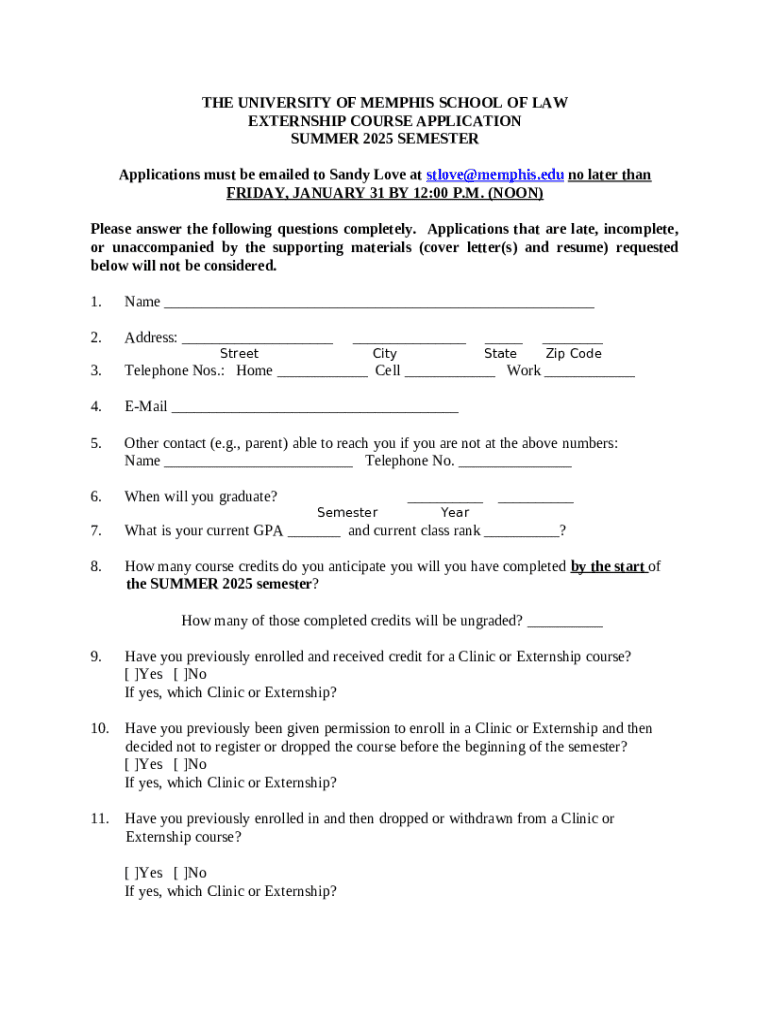 Externship Course Application Doc Template | pdfFiller
