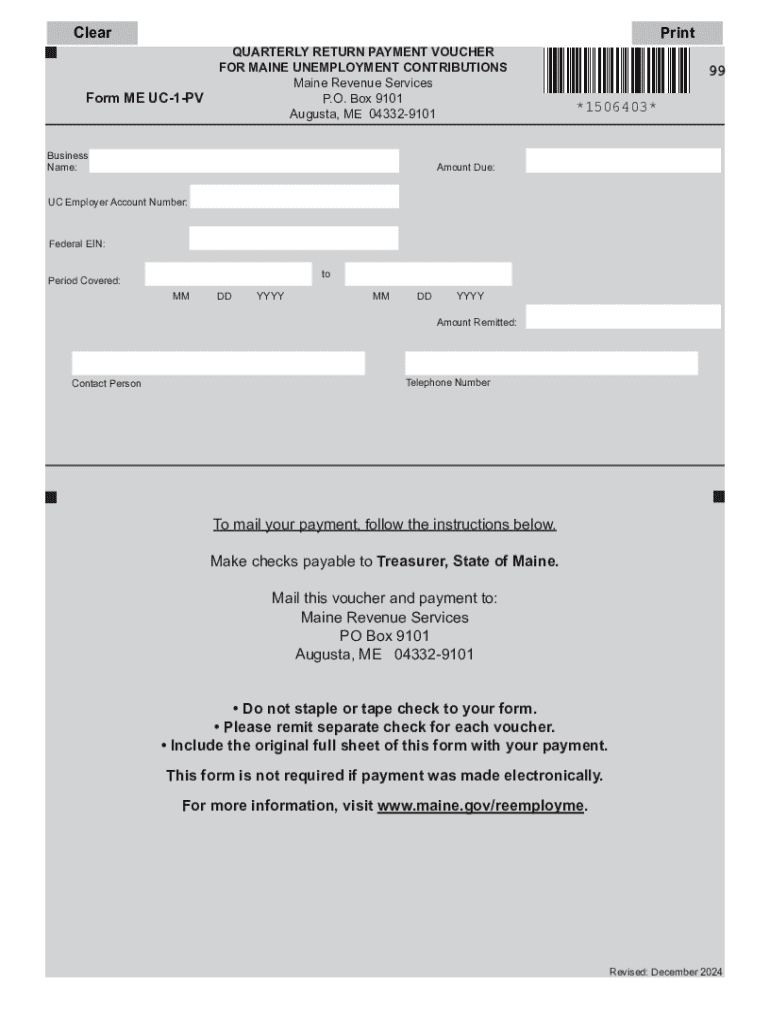 Fillable Online Quarterly Return Payment Voucher for Maine Unemployment ...