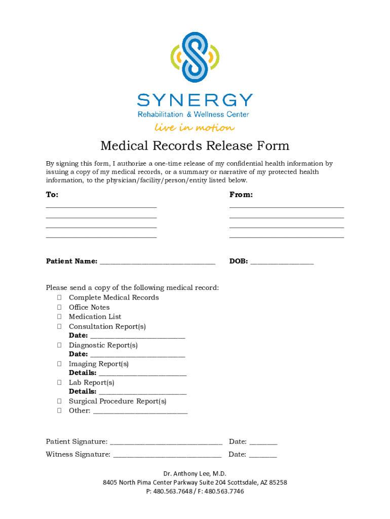 Fillable Online Medical Records Release Authorization Fax Email Print - pdfFiller