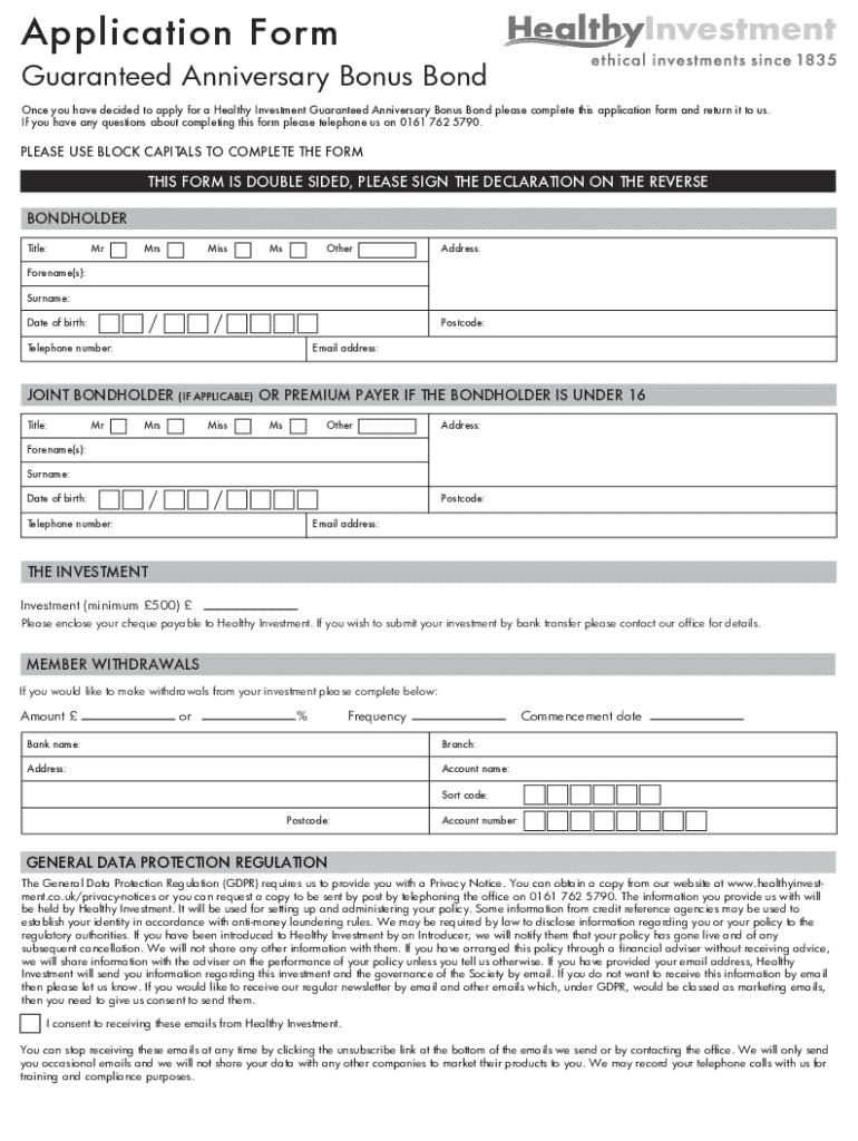 Fillable Online Guaranteed Anniversary Bonus Bond Fax Email Print - pdfFiller