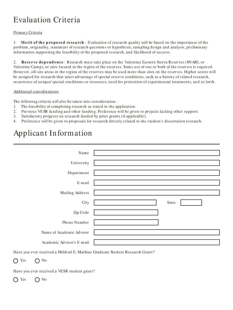 Fillable Online 2022 Valentine Eastern Sierra Reserves Graduate Student Research Grant ...